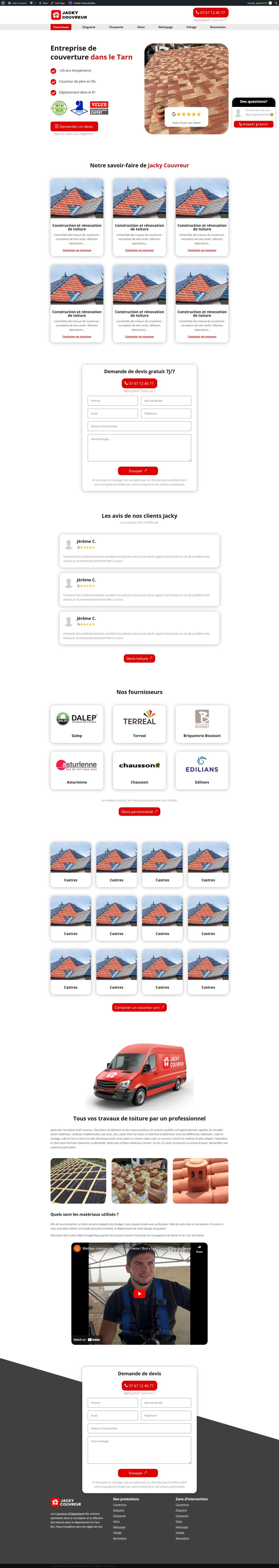 Jacky-Couvreur Roofing company website design & development with Divi | Manjur Rosid